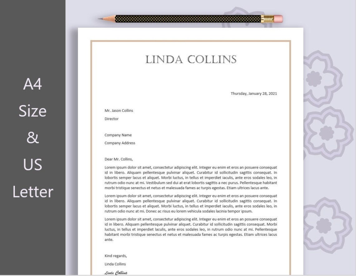 Letterhead Templates MS Word Feminine Letterhead A4 & US - Etsy