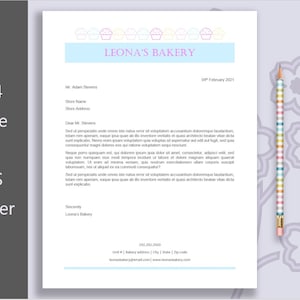 Editable Bakery Letterhead, Cupcake Letterhead, Turquoise Yellow Pink ...