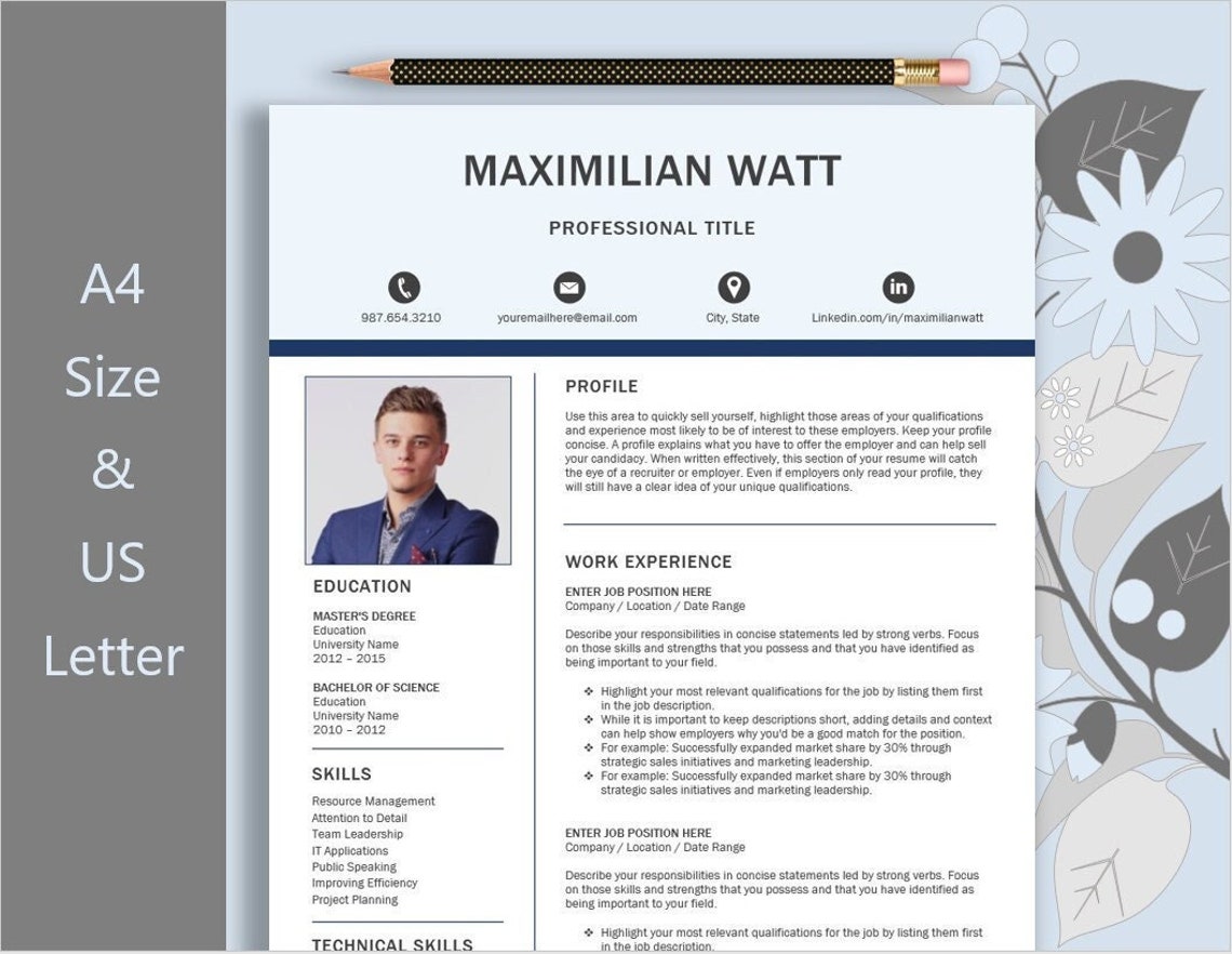 Professional Resume Template for Word, 1, 2 and 3 Page Resume Template ...