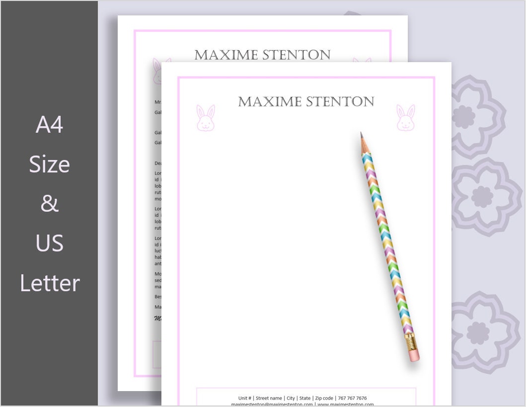 Easter Letterhead, Bunny Mail, Easter Stationery, Personalized ...