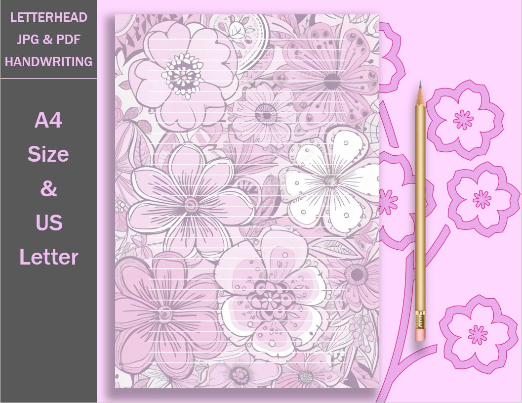 Letterhead Handwriting, Hand Stationery, Digital Pink and Pink Lined ...