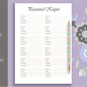 Remember Passwords, Password Keeper, Password Reminder, A4 & US Letter ...