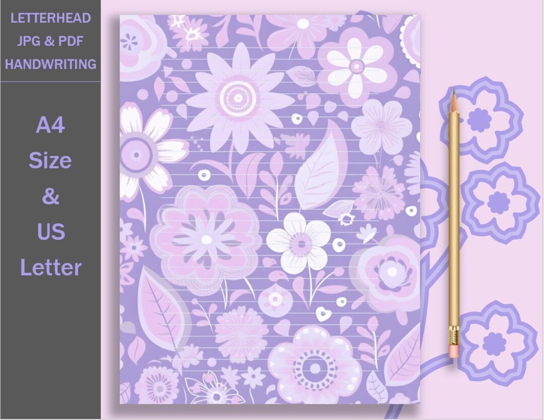 Handwriting Letterhead Violet and Rosa, Violet Rosa Lined Writing Paper ...