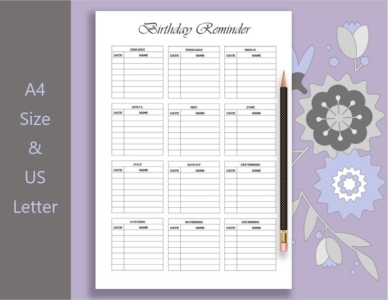 Remember Birthday, Printable Birthday Tracker, Birthday List, Birthday ...