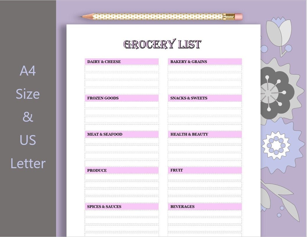 Grocery List, Grocery List Printable, Organize Template, Instant ...