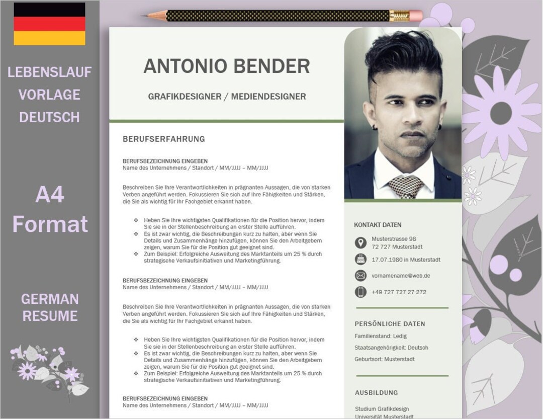 Resume Template German, Resume Template Word, Cover Letter, Attachments ...