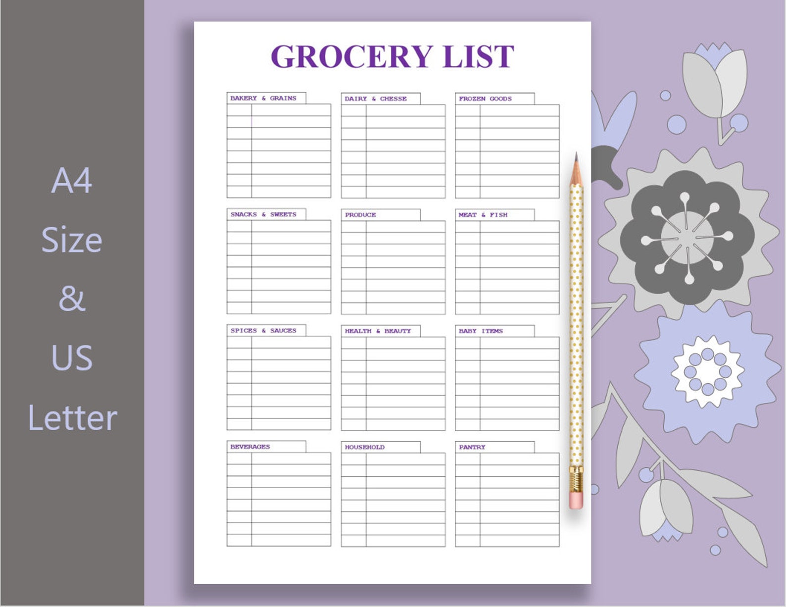 Grocery List, Grocery List Printable, Organize Template, Instant ...