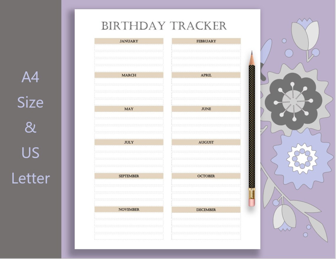 Printable Birthday Tracker, Birthday List, Remember Birthday, Birthday ...