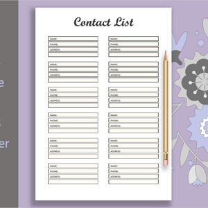 Contact Names, Contact Inserts, Business Contacts, Printable JPG ...