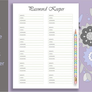 Remember Passwords, Password Keeper, Password Reminder, A4 & US Letter ...