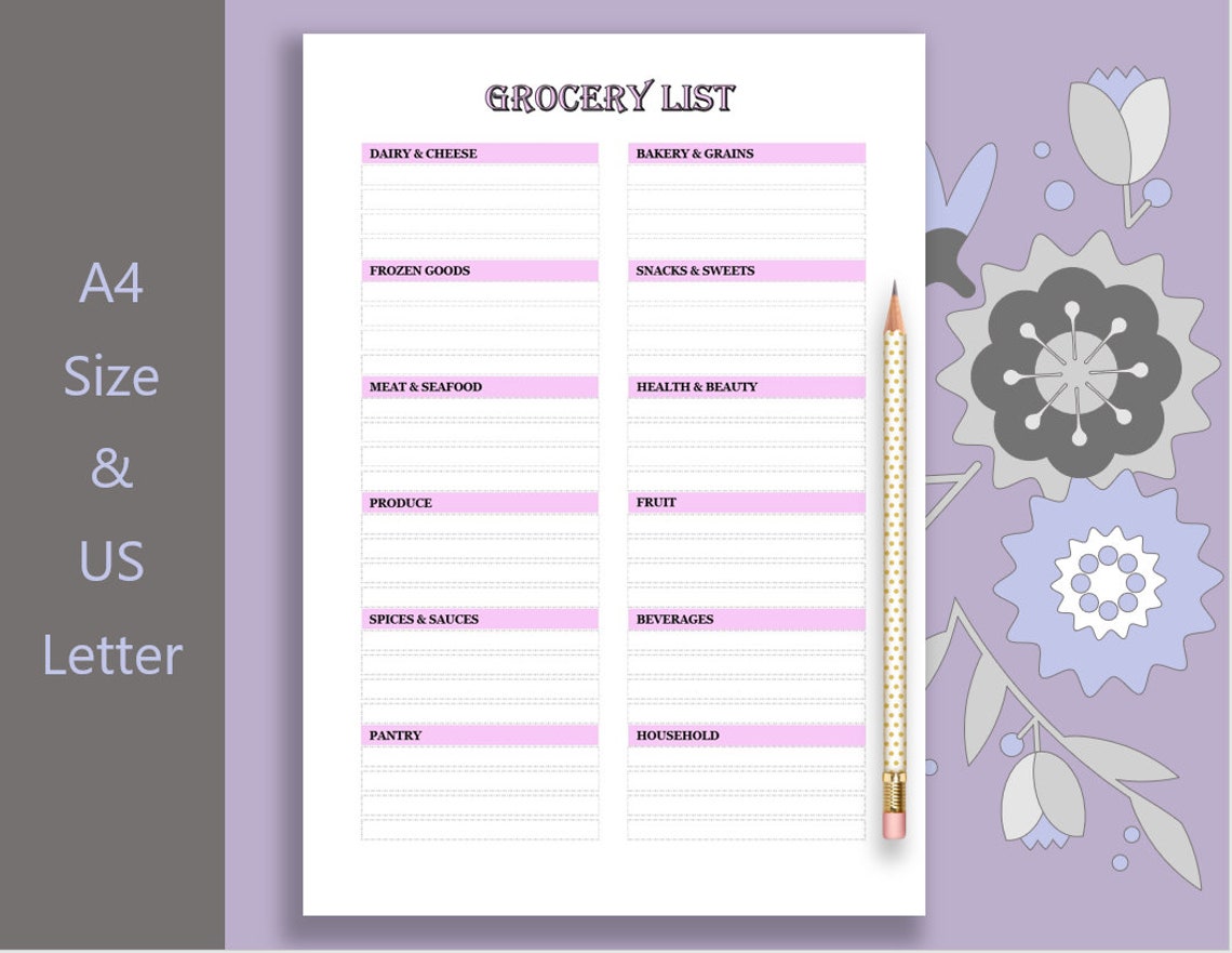 Grocery List, Grocery List Printable, Organize Template, Instant ...