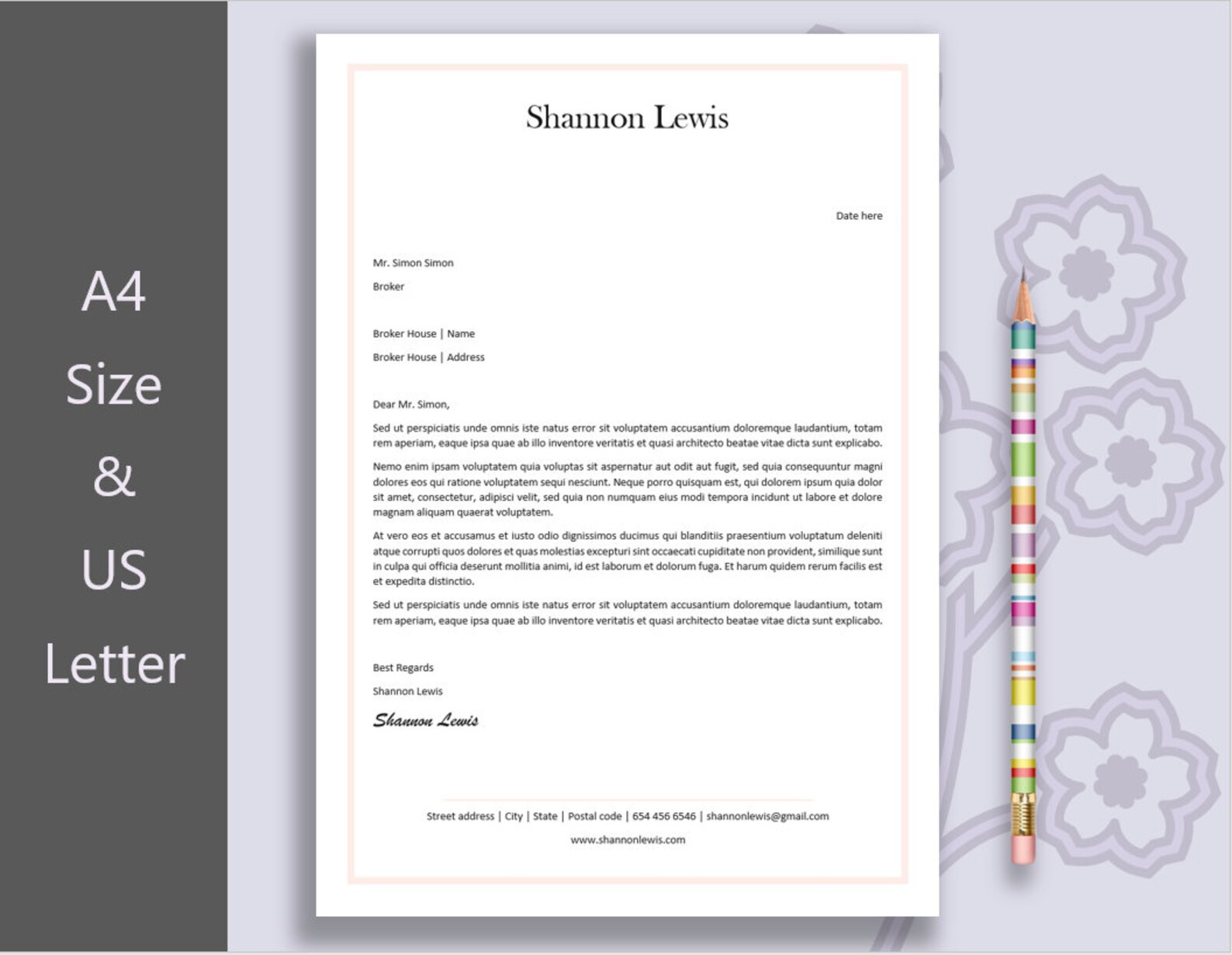 Letterhead Template MS Word, Personalized Letterhead, Editable ...