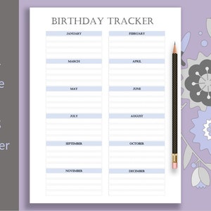 Printable Birthday Tracker, Birthday List, Remember Birthday, Birthday ...