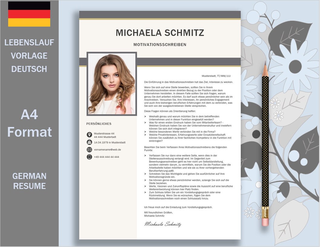 Application Template German CV Template Word Application - Etsy