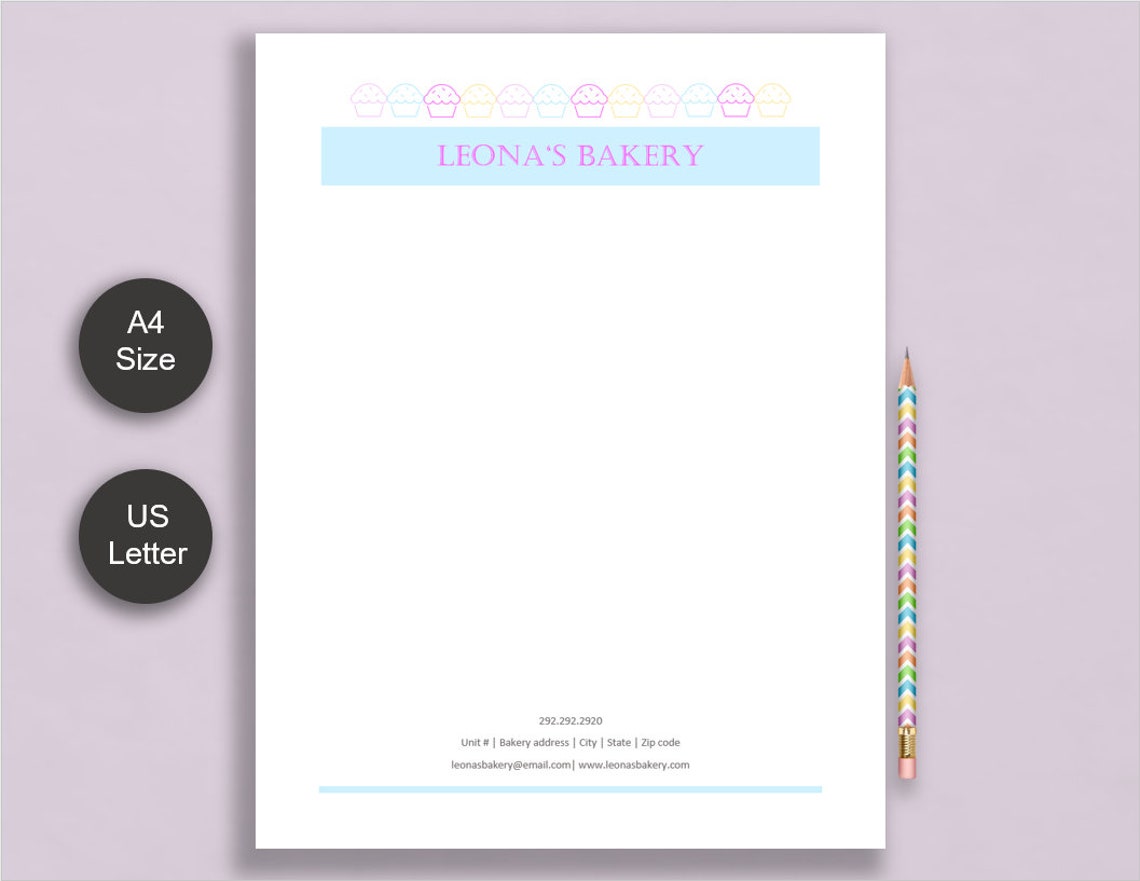 Editable Bakery Letterhead Cupcake Letterhead Turquoise | Etsy