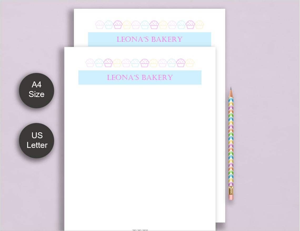 Editable Bakery Letterhead Cupcake Letterhead Turquoise | Etsy