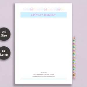 Editable Bakery Letterhead Cupcake Letterhead Turquoise | Etsy