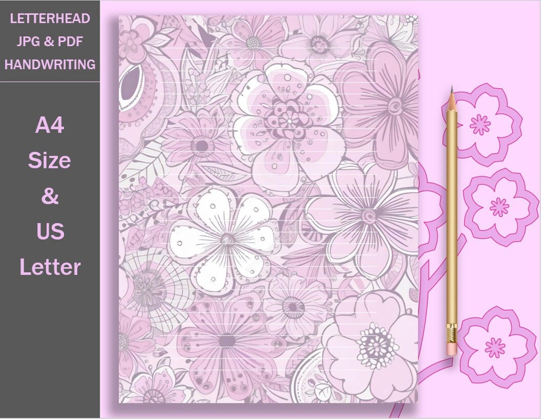 Letterhead Handwriting, Hand Stationery, Digital Pink and Pink Lined ...