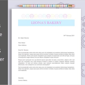 Editable Bakery Letterhead, Cupcake Letterhead, Turquoise Yellow Pink ...