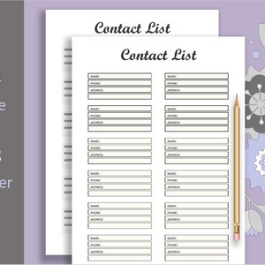 Contact Names, Contact Inserts, Business Contacts, Printable JPG ...