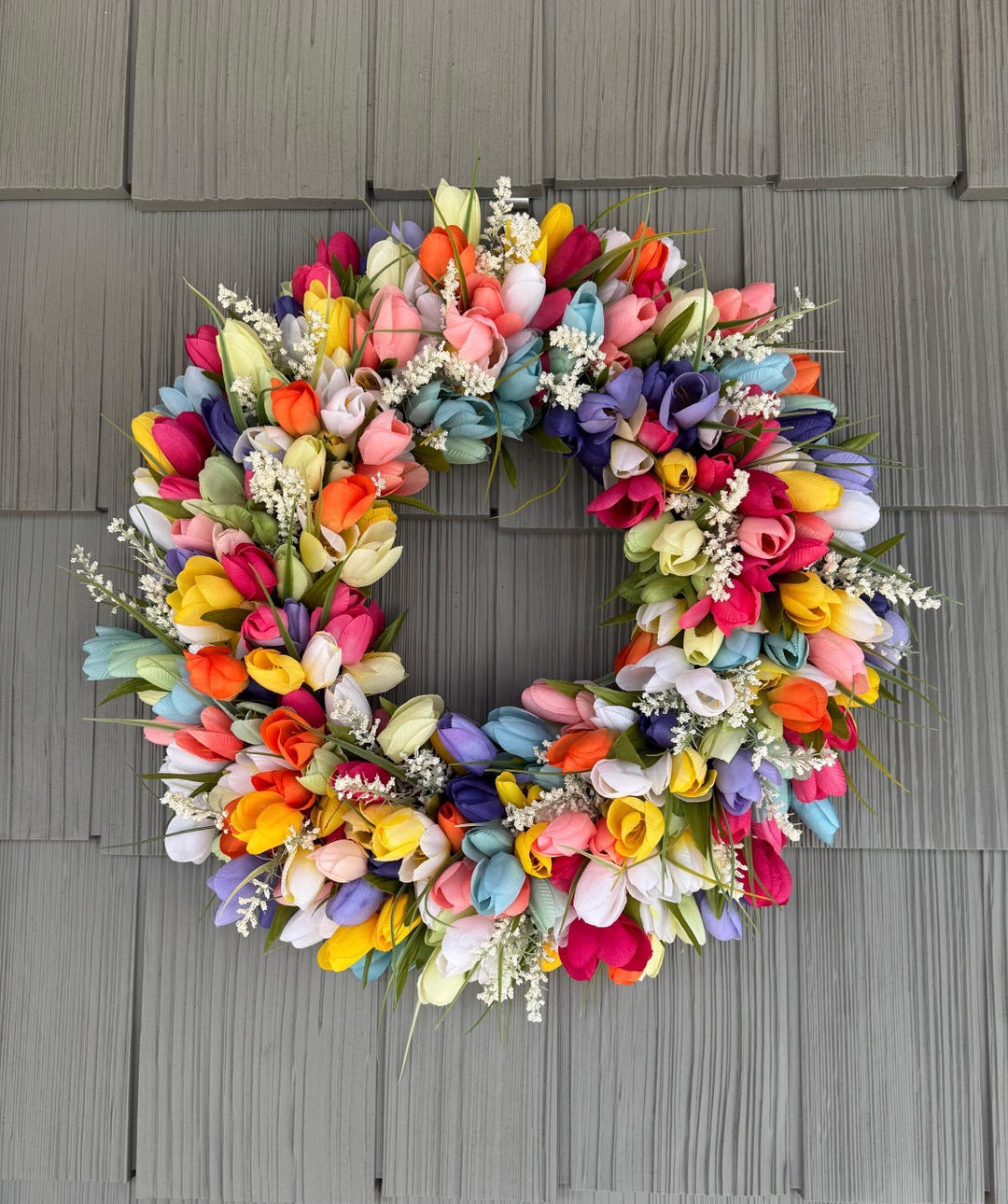Spring Tulip Wreath for Front Door, Easter Wreath, Slim Wreath, Tulip ...