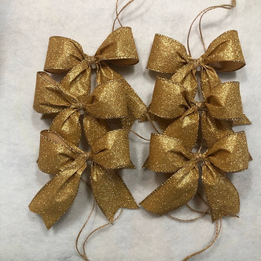 Gold Glitter Christmas Bows, Gold Christmas Tree Bow Set, Christmas ...