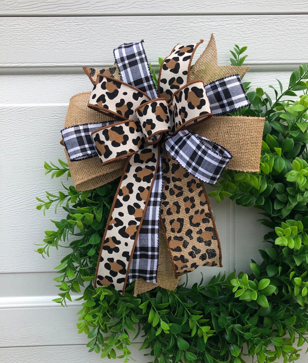 Leopard Buffalo Plaid Bow for Lantern, Leopard Christmas Bow, Cheetah ...