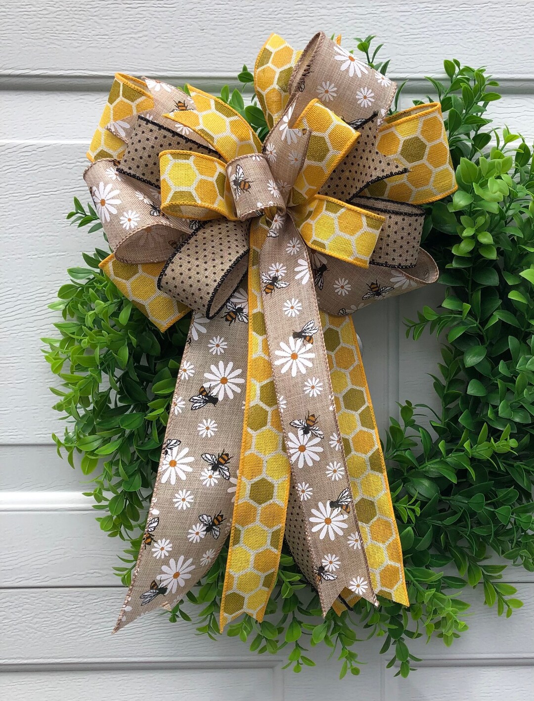 Bee Wreath Bow, Summer Bow for Lantern, Bumblebee Wreath Bow, Spring ...
