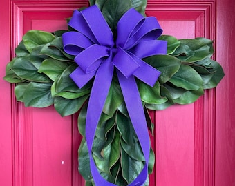 Purple White Easter Tulip Cross Wreath for Front Door, Purple Easter ...
