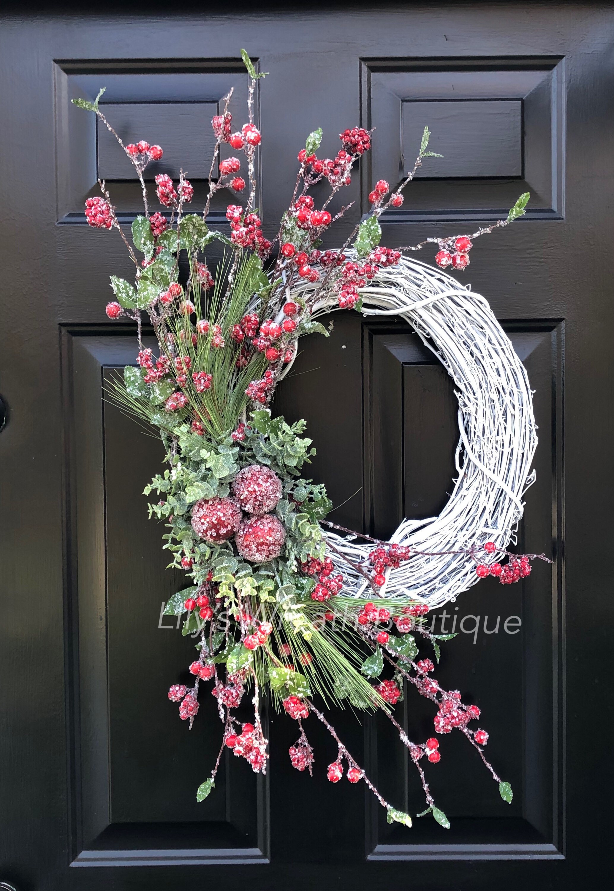Red Berry Grapevine Wreath for Front Door Iced Berry | Etsy