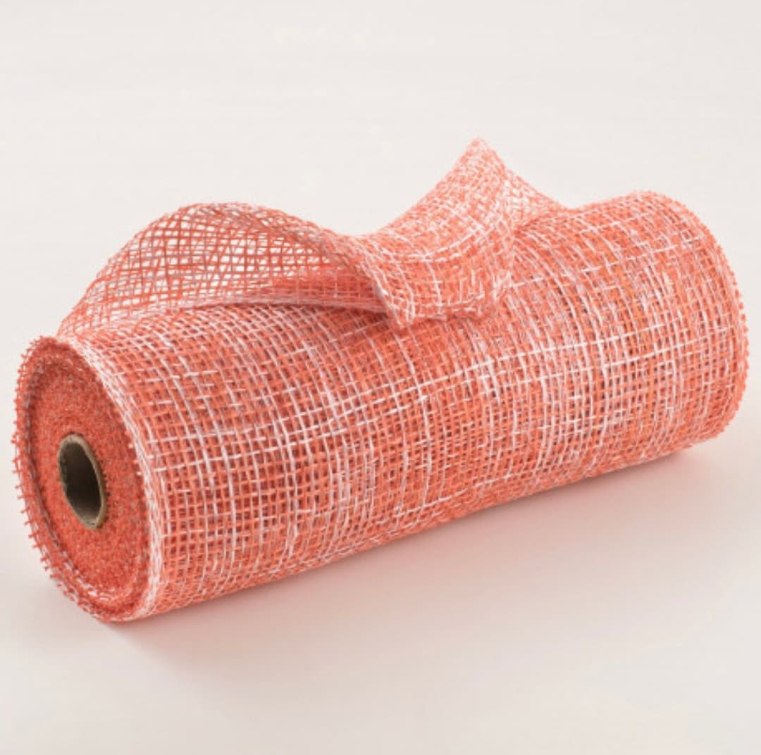 RP815541, 10" Orange White Poly Burlap, Craft Supplies, Wreath Supplies ...