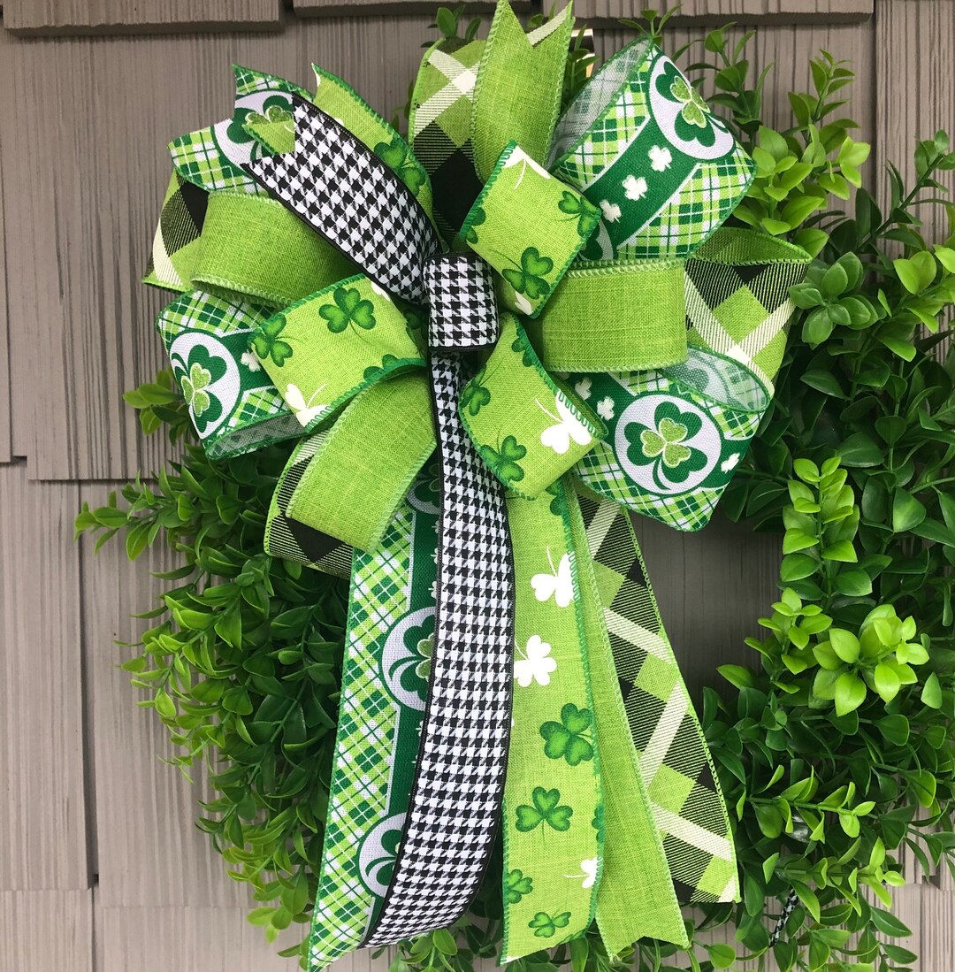 St. Patrick's Day Bow for Lantern, Shamrock Wreath Bow, Irish Wedding ...