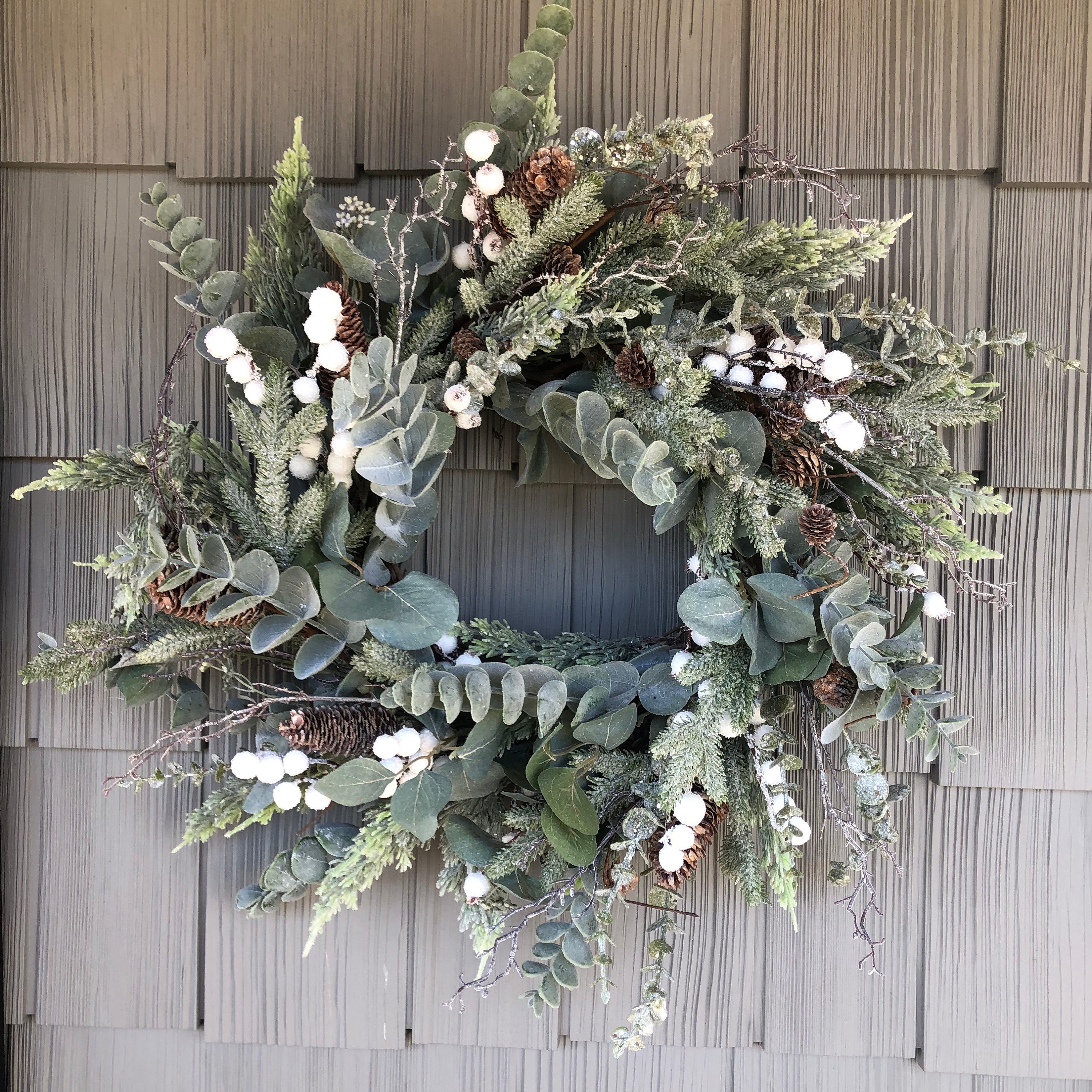 Everyday Winter Grapevine Wreath for Front Door, Winter Greenery Wreath ...