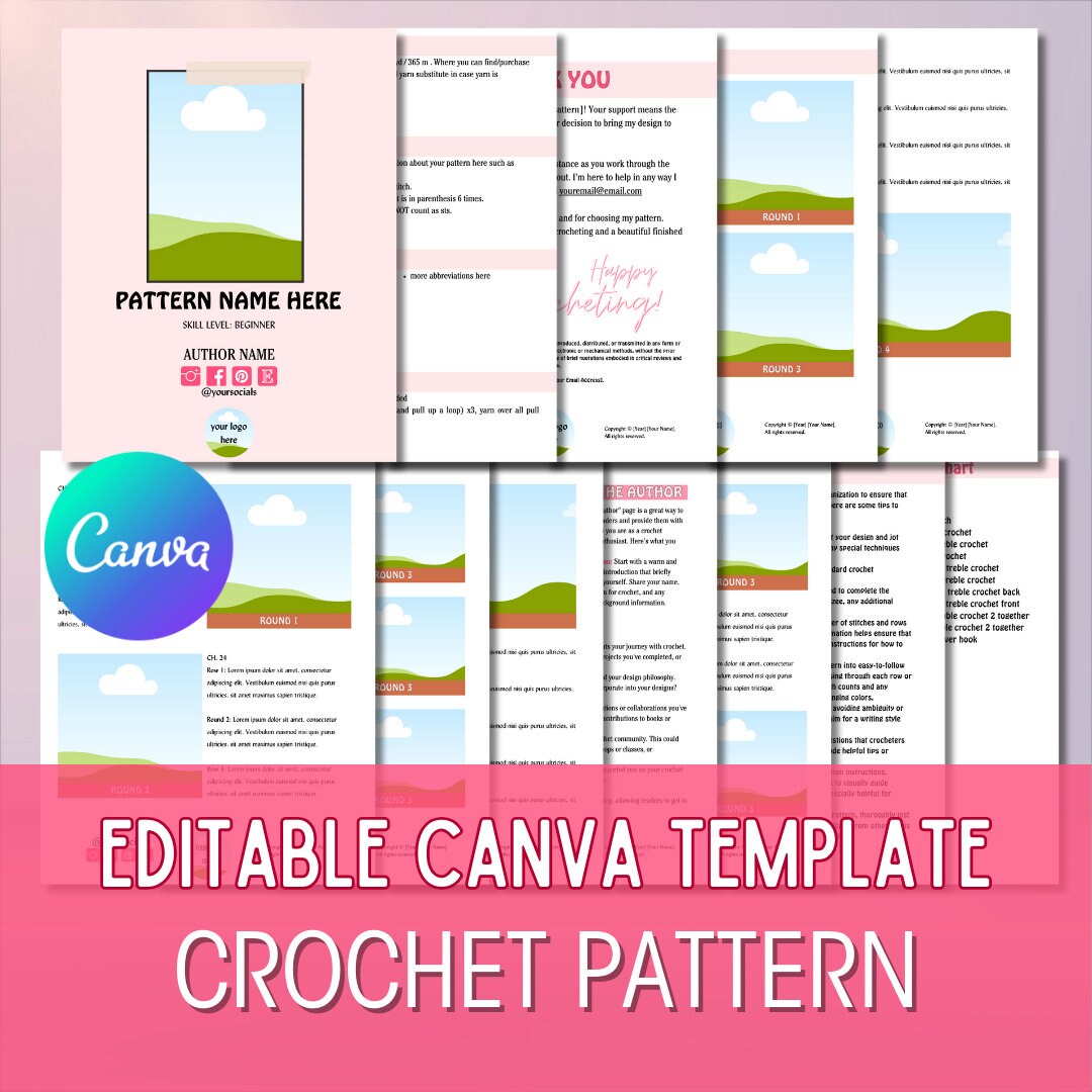 Pink Crochet Pattern CANVA TEMPLATE |instant DIGITAL Download ...