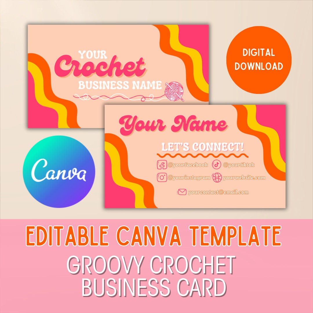 Groovy Crochet Business Card CANVA TEMPLATE| INSTANT Download| Funky ...