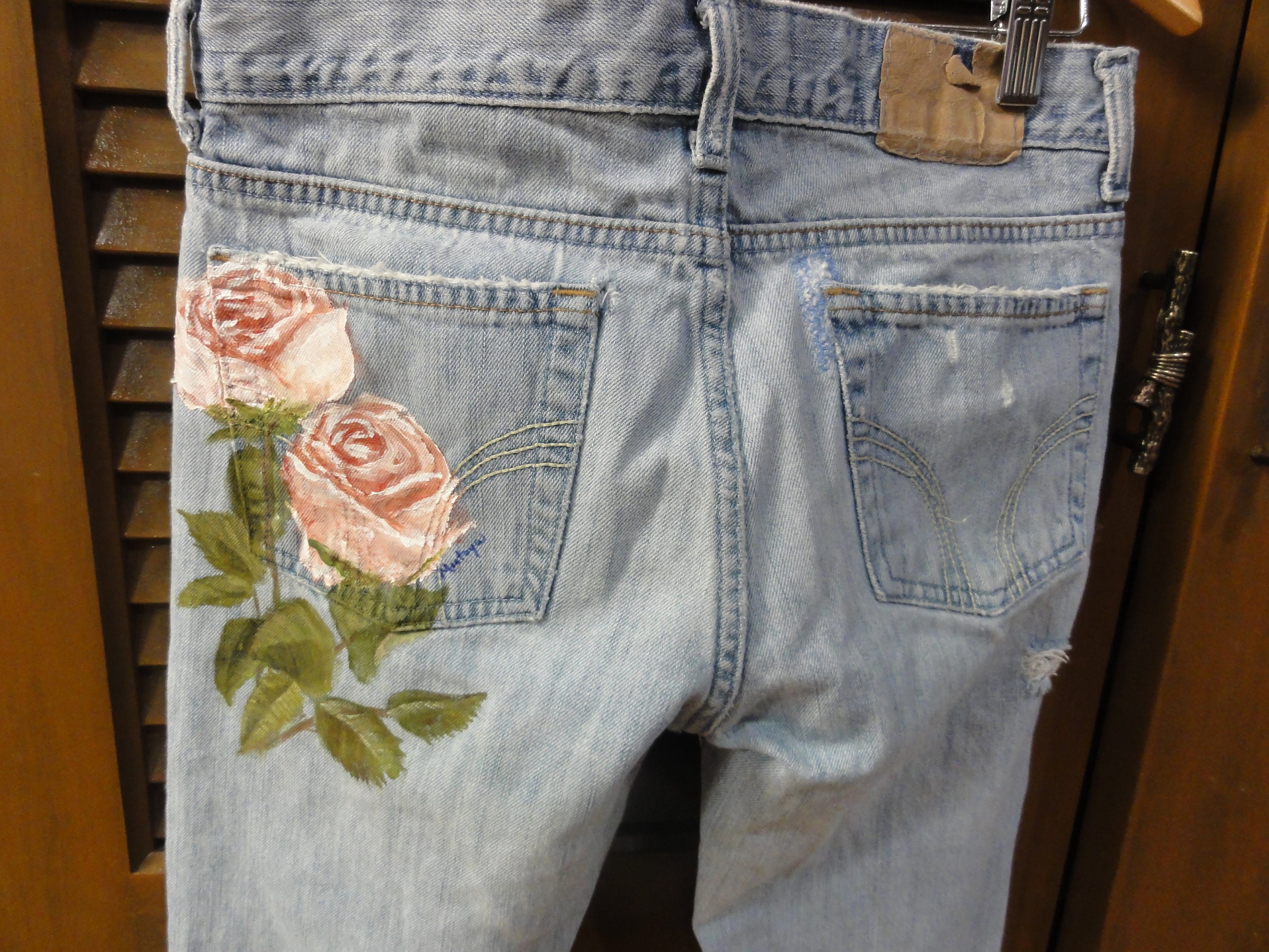 Stunning Hand Painted Roses on the Back Side of Distressed Hco Flare ...