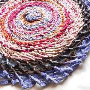 Hand Woven Rug Turquoise Round Carpet From Fabric Remnants - Etsy