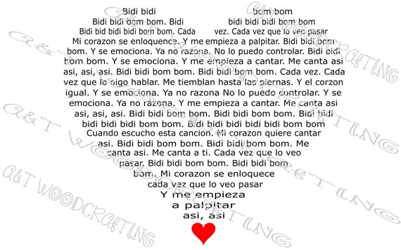 Bidi Bidi Bom Bom Selena Heart Lyrics Digital SVG File for | Etsy