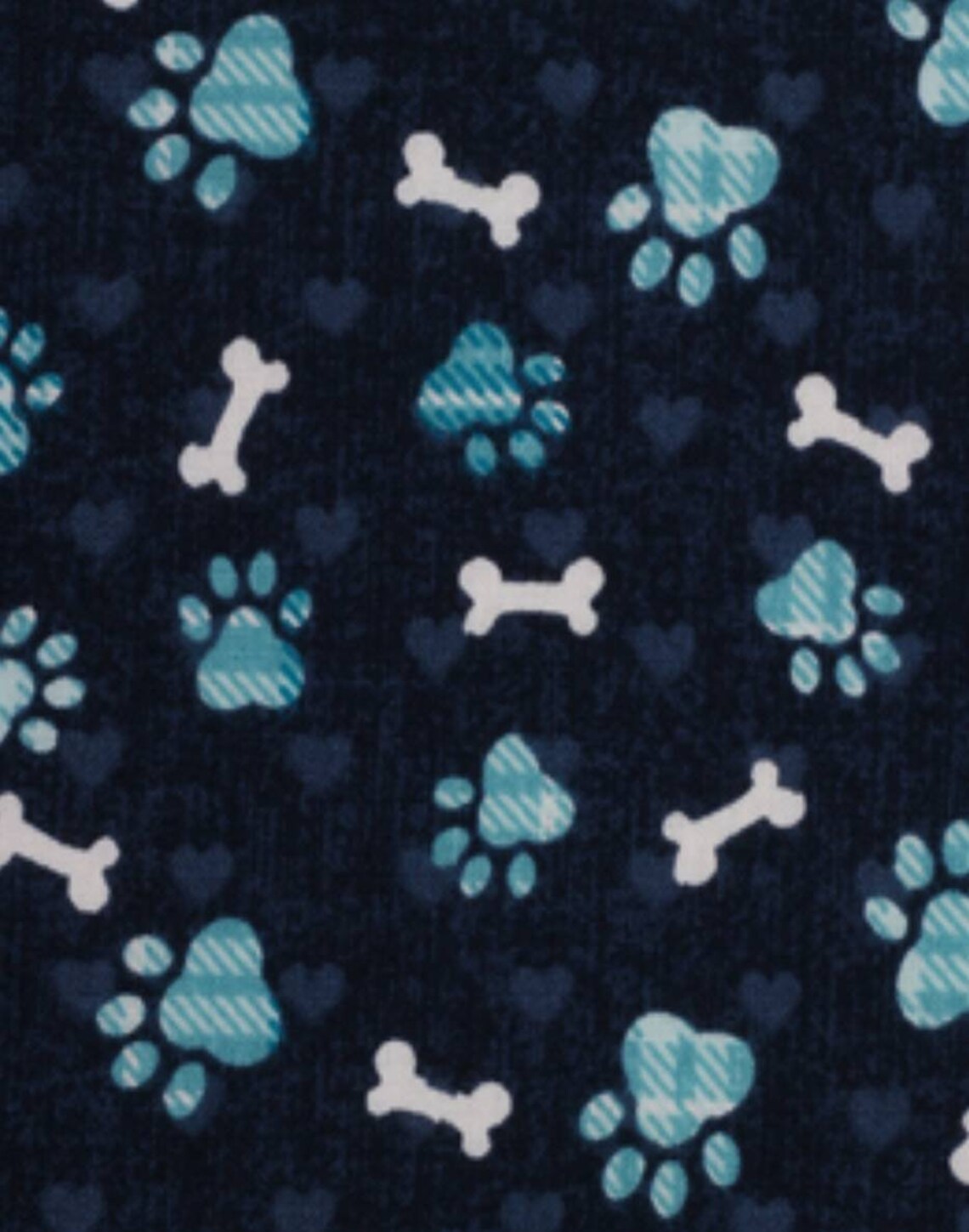 1/2 Yard of 44 Blue Paw Prints Bones Hearts on Blue 100% - Etsy