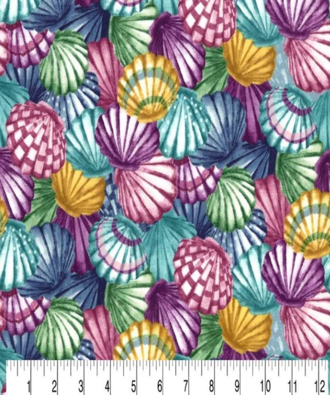 1/2 Yard of 44 Packed Shells 100% Cotton Fabric Ocean Sealife Beach ...