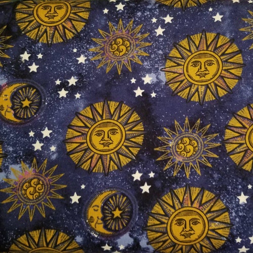 Sun and Moon Fabric Heavenly Skies by Mag-o Vintage Solar | Etsy