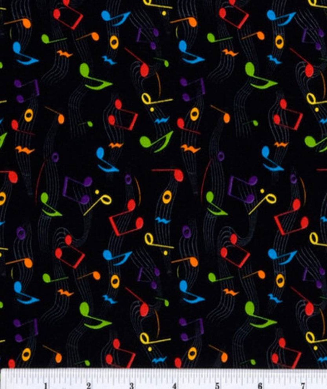 1/2 Yard of 44 Multi-colored Music Notes on Black | Etsy