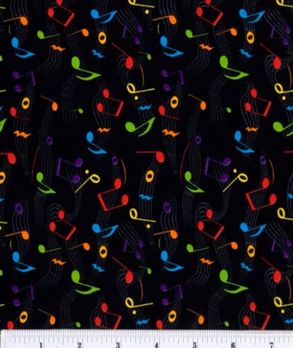 1/2 Yard of 44 Multi-colored Music Notes on Black | Etsy