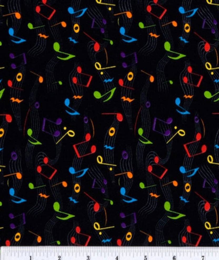 1/2 yard of 44 Multi-colored Music Notes on Black | Etsy