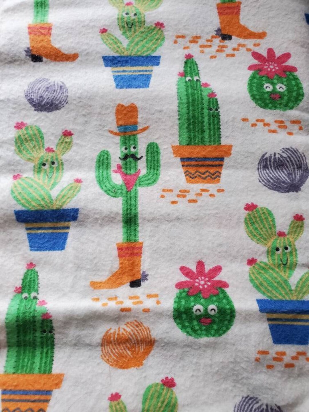 Flannel 1/2 Yard of 42 Happy Cowboy Cacti on White Snuggle 100% Cotton ...