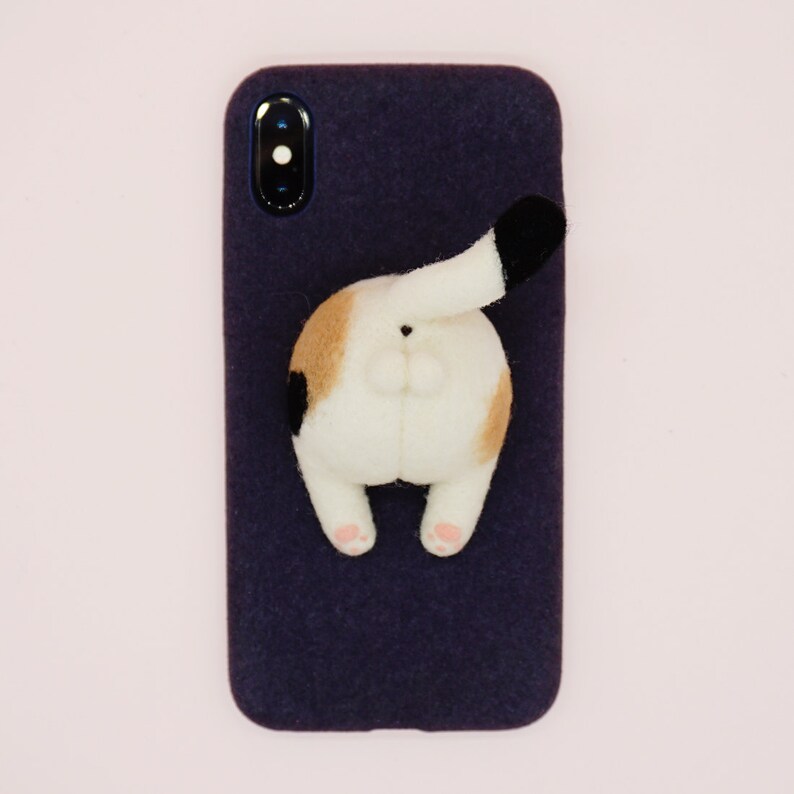 Needle Felted Spotted Cat Butt Phone Case Wool Felted Calico | Etsy