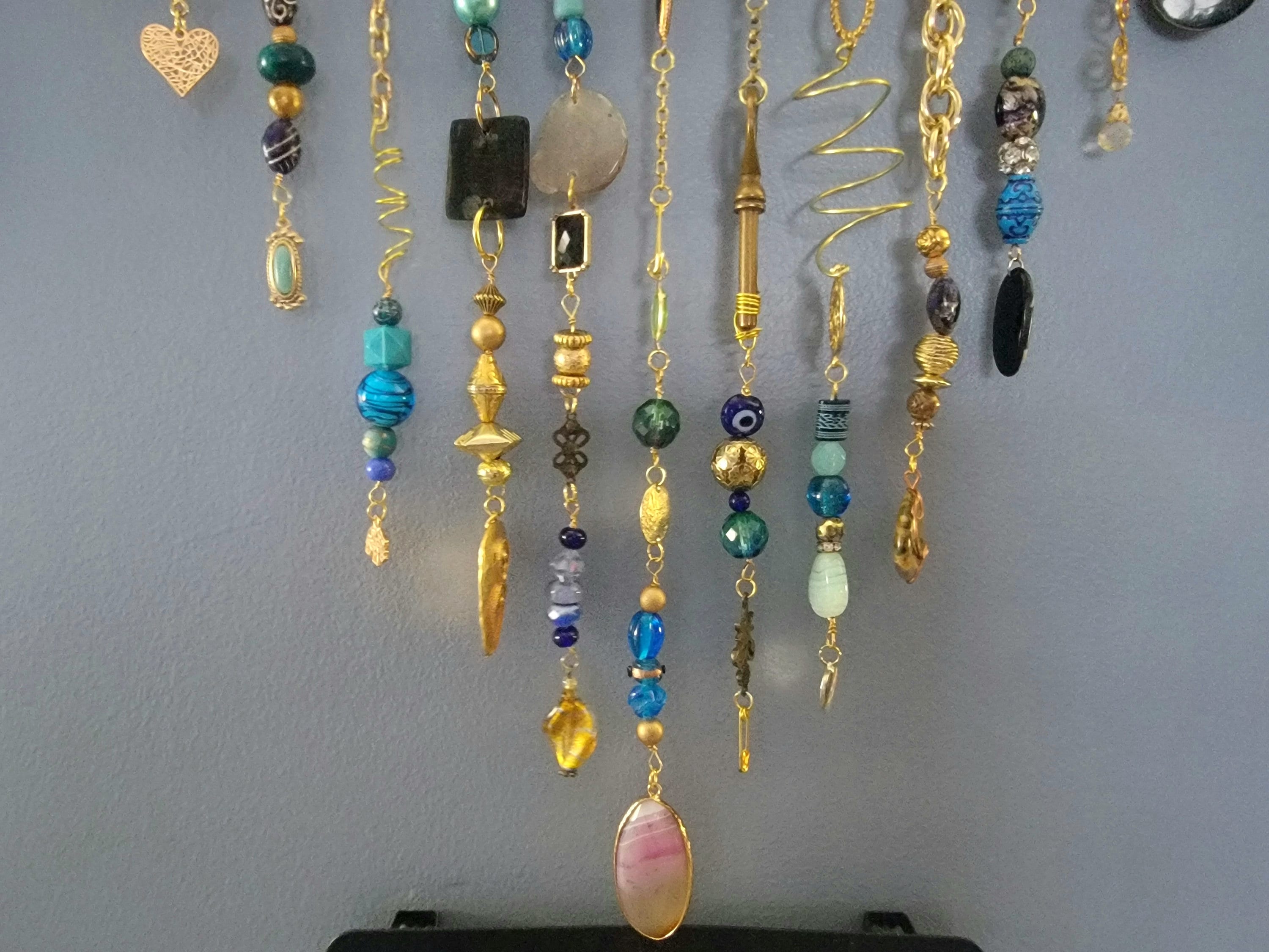 Repurposed Beaded Wall Art, Bohemian Wall Decor, Boho Wall Art, Blue ...