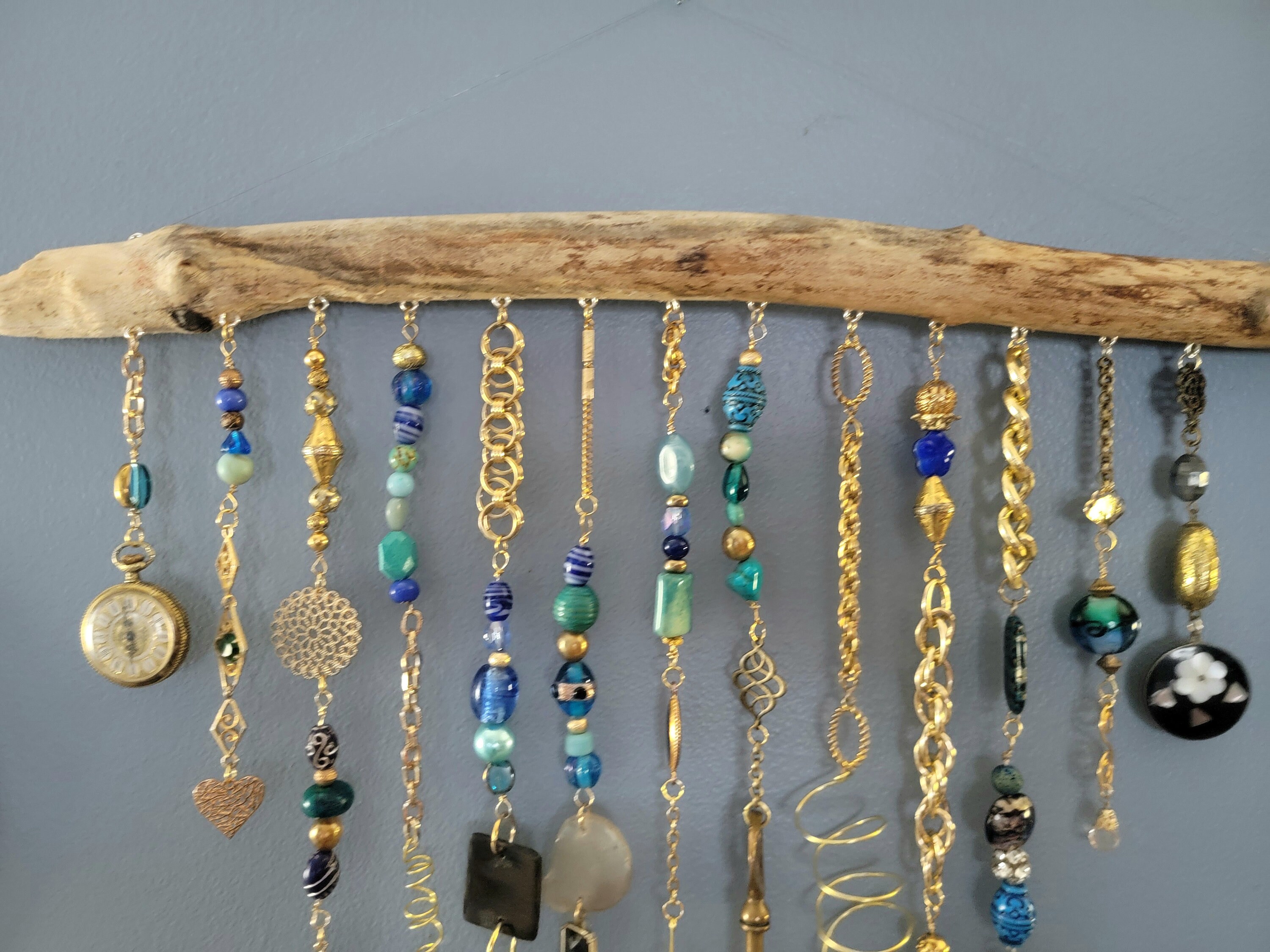 Repurposed Beaded Wall Art, Bohemian Wall Decor, Boho Wall Art, Blue ...