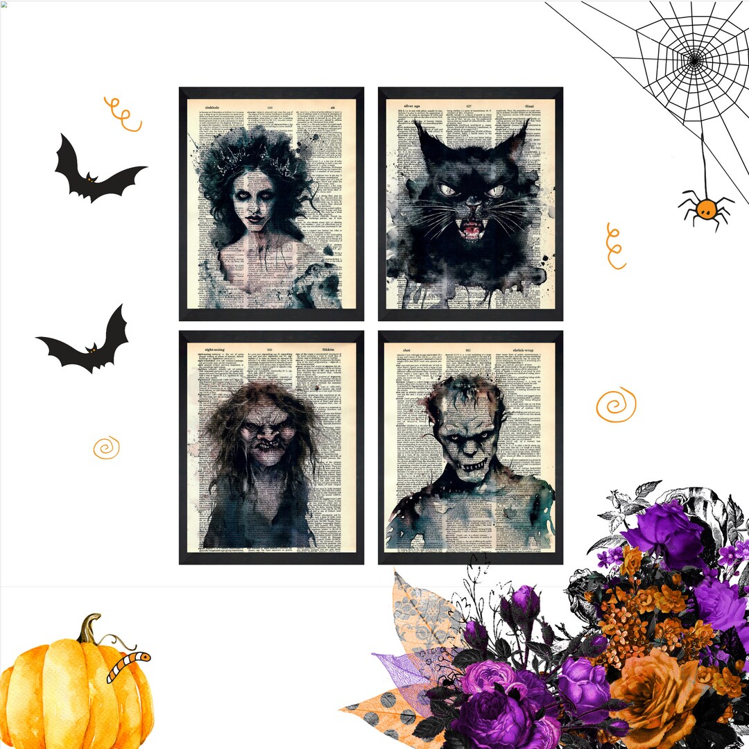 Halloween Dictionary Print, Unusual Wall Art, Monsters Decor, Monsters ...