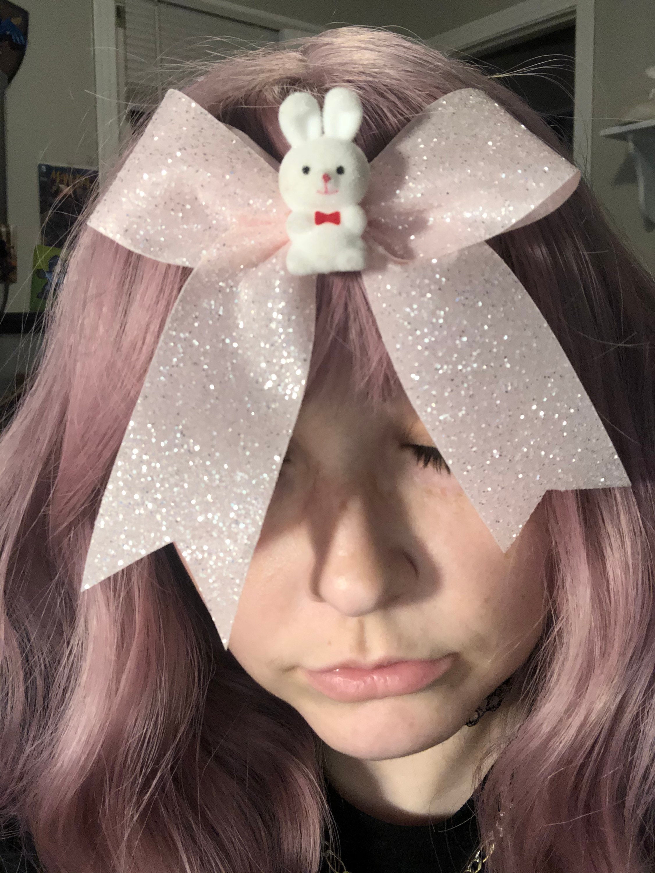 Pink Glitter Bunny Hair Bow - Etsy